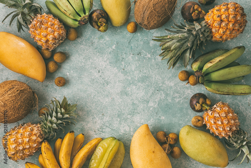 Summer tropical background with various fruits Stock Photo | Adobe Stock