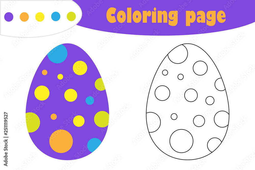 Egg in cartoon style, coloring page, easter education paper game for ...