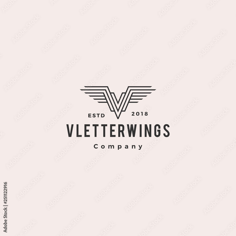 v wings logo hipster retro vintage vector emblem Stock Vector | Adobe Stock