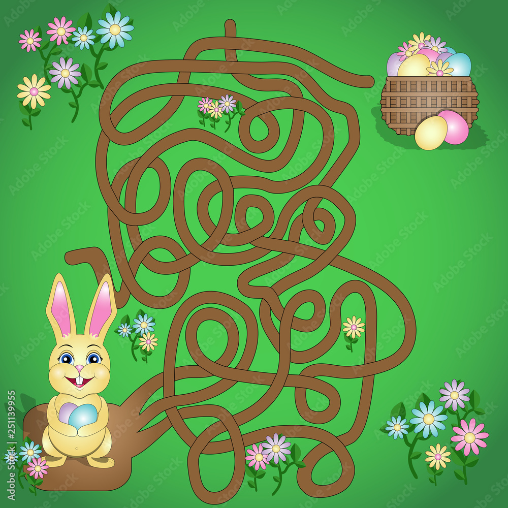 vector illustration is a fun maze game for kids. Help the Easter Bunny ...