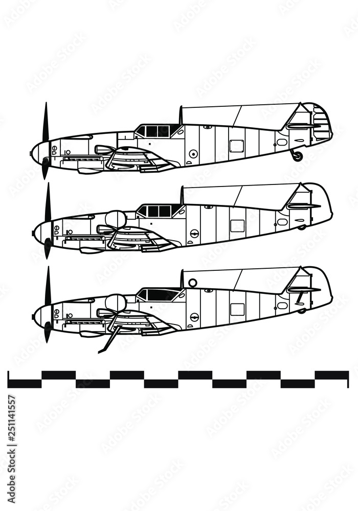 Messerschmitt Bf.109. Outline drawing Stock Vector | Adobe Stock