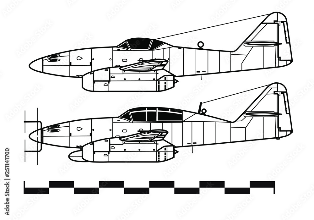Messerschmitt Me.262. Outline drawing Stock Vector | Adobe Stock