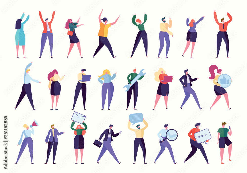 Various Gesture Employee Team Stand Together Set. Business Work ...