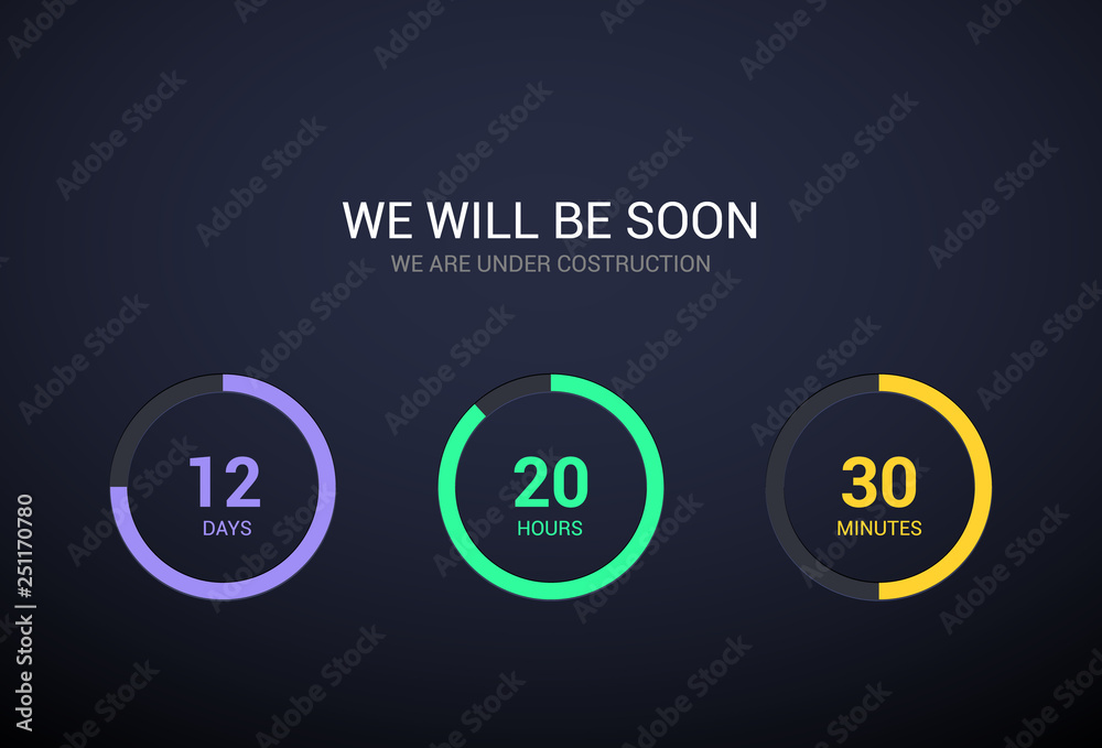 Countdown timer design for website. Clock timer design on dark ...