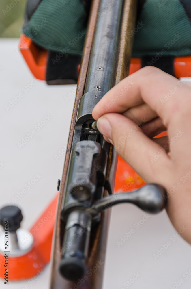 Foto de Stock Loading .22 Caliber Bolt Action Rifle | Adobe Stock
