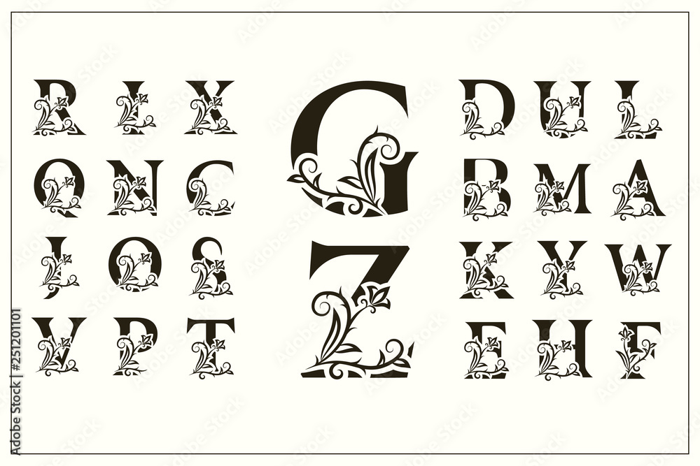 Set of Floral Capital Letters. Vintage Logos. Filigree Monograms ...
