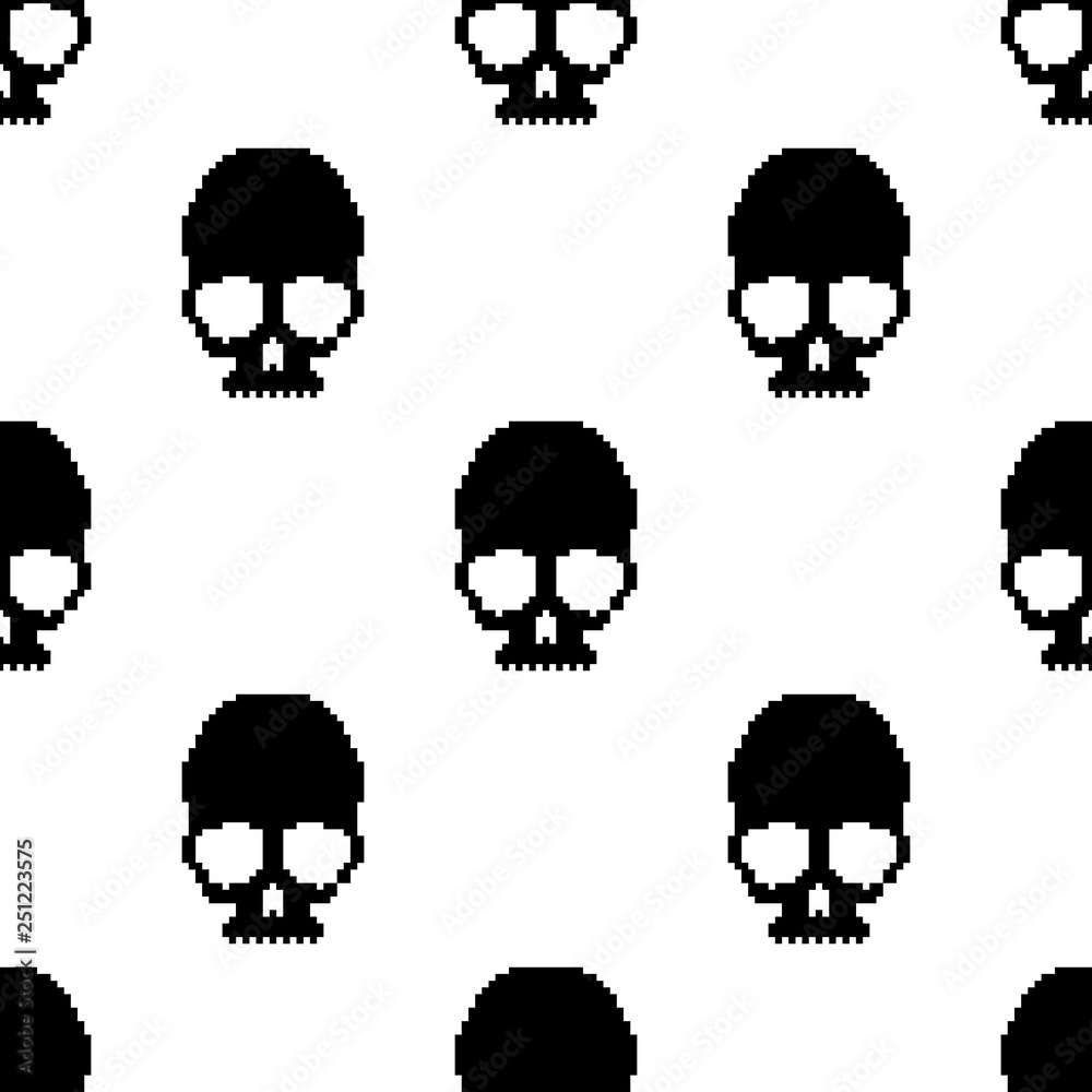 Vector of pixel art skull texture. Seamless pattern of skull. 8 bit ...