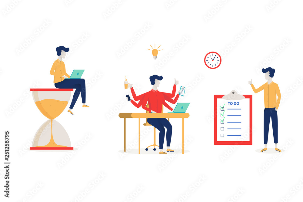 Set of Effective time management symbols flat elements set with tasks ...