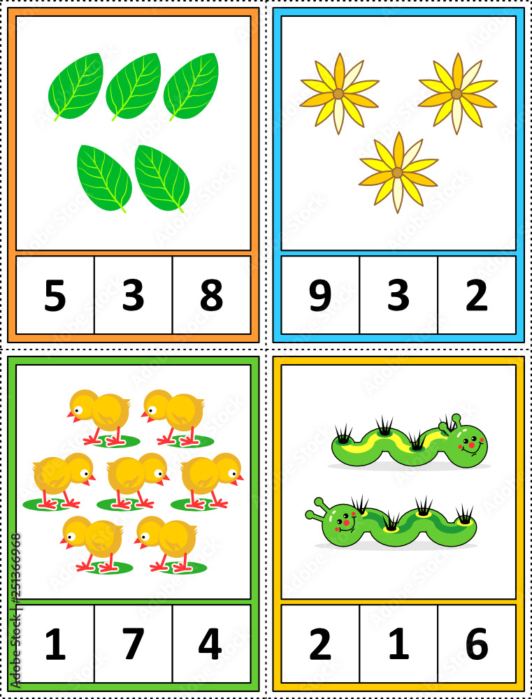 Counting 1 to 10 practice for kids worksheet or four task cards (when ...