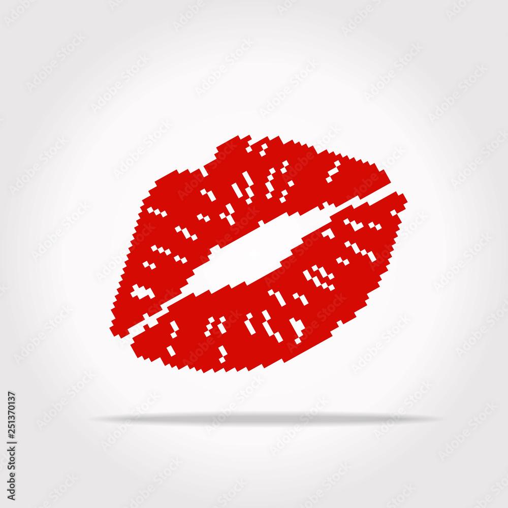 Vector illustration of woman red lips. Kiss. Pixel art Stock Vector ...
