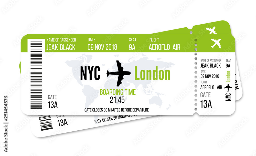 Realistic airline ticket design with passenger name. Vector ...