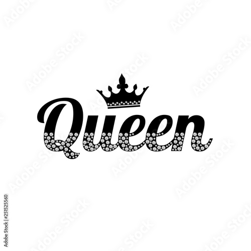 Queen - slogan with rhinestones and branches. Beautiful print for t ...