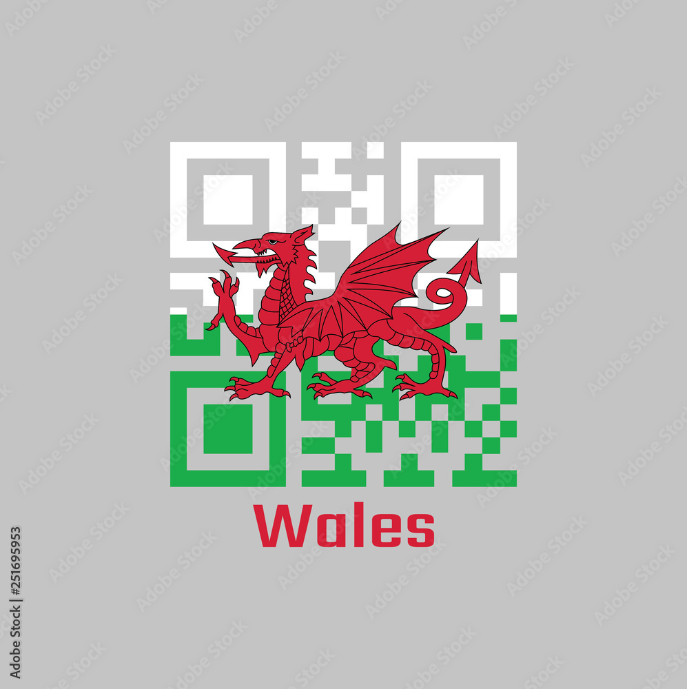 QR code set the color of Wales flag. consists of a red dragon passant ...