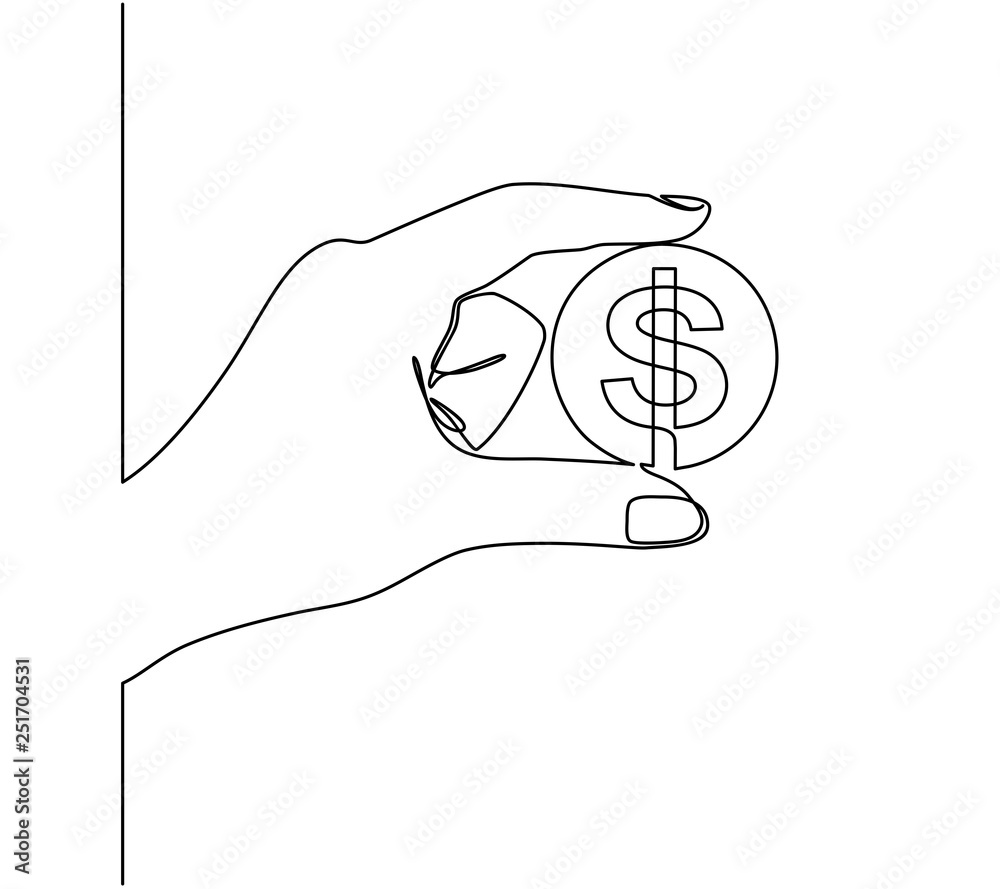 continuous line drawing of hands holding dollar. Dollar icon, currency ...