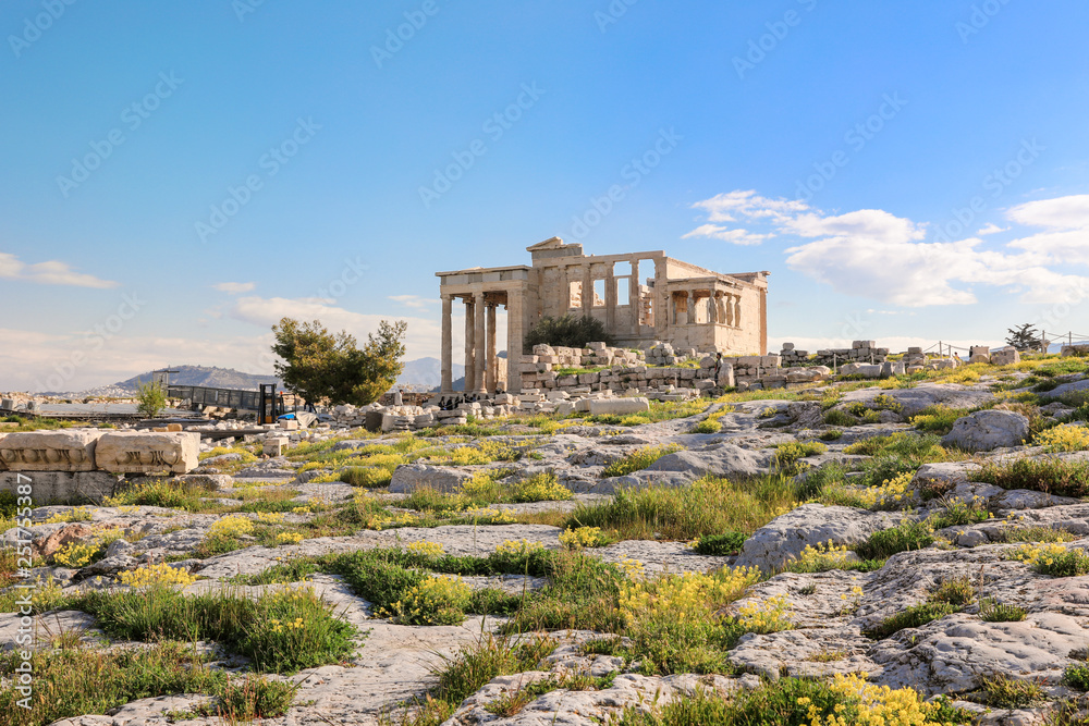 Erechtheion Temple with Caryatid Porch on the Acropolis of Athens, Greece. World heritage ...