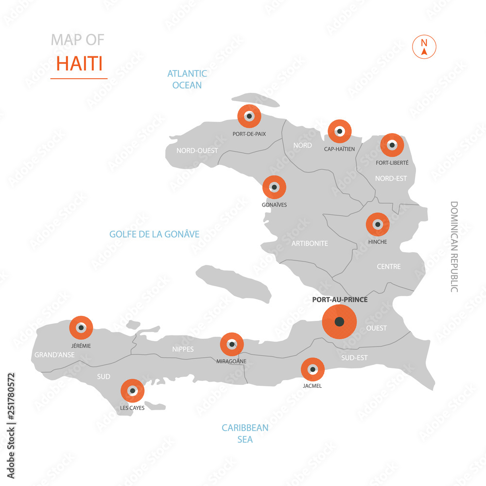 Stylized vector Haiti map showing big cities, capital Port-au-Prince ...