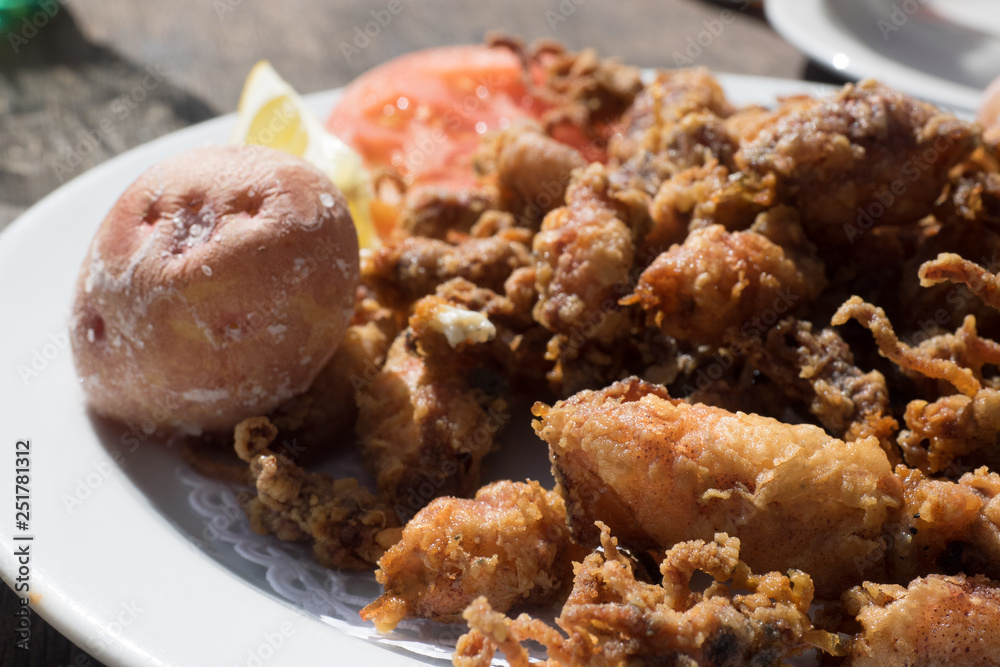 Fried chopitos, typical dish of Spanish food. Chopitos de lanzarote ...