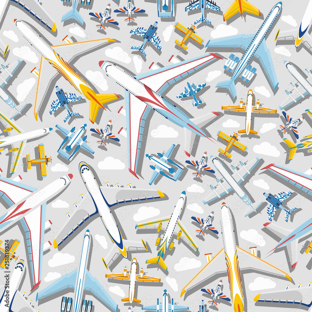 Plane seamless pattern vector aircraft airplane jet flight ...