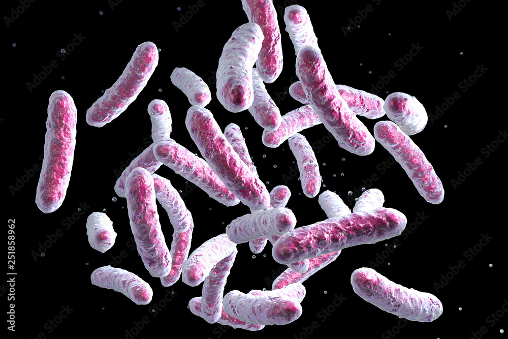 Microbe, microorganism, rod-shaped bacterium. 3D illustration of ...