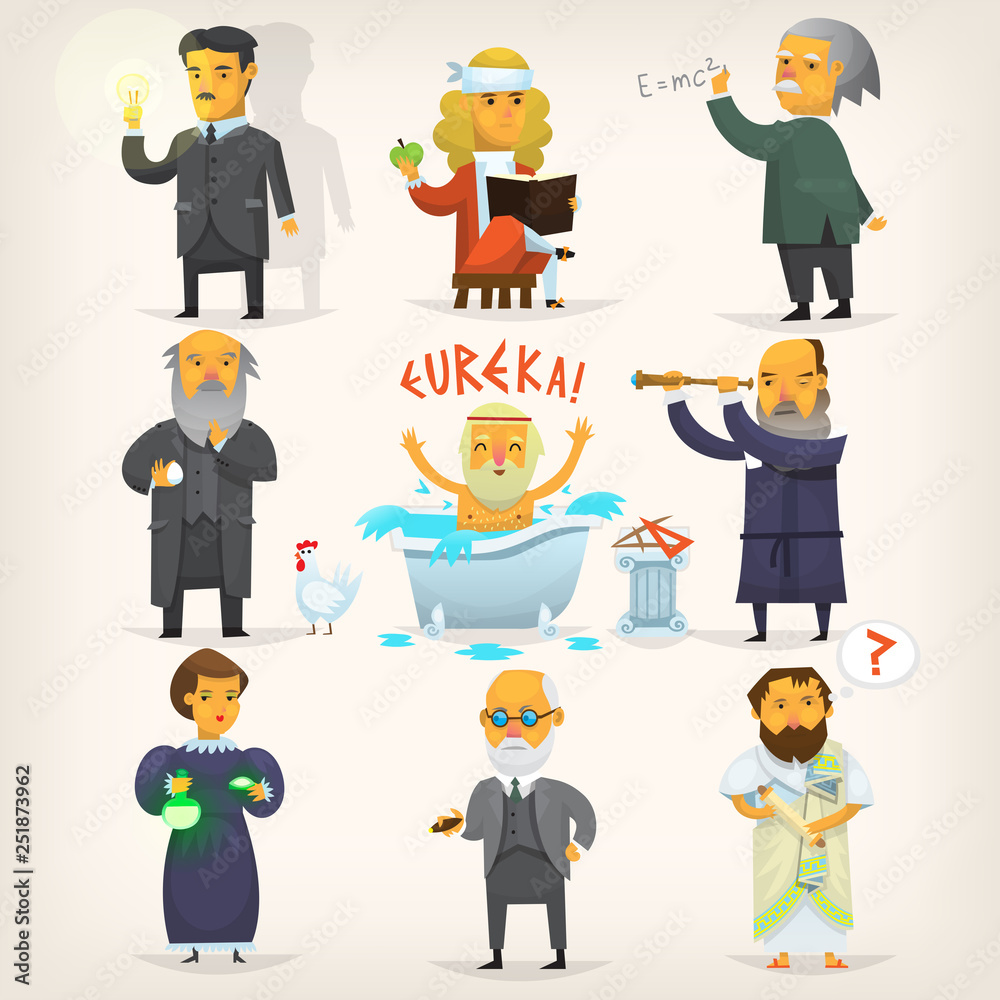 Portraits of famous scientists characters. Isolated vector ...