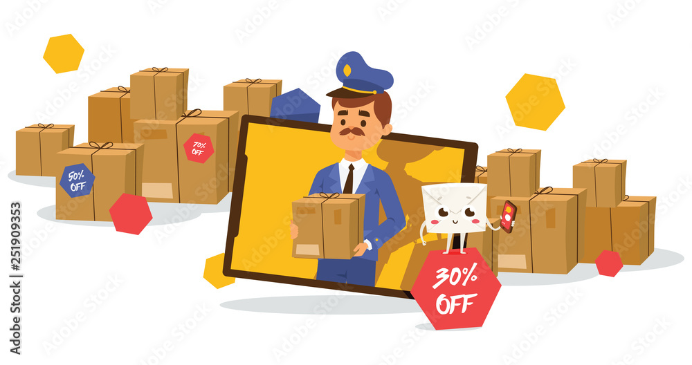 Postman vector mailman delivers mails in postbox or mailbox and post ...