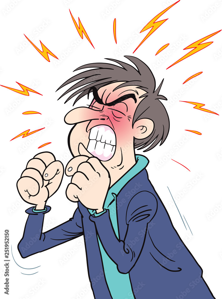 man, angry, stress, vector, cartoon, illustration, person, furious ...