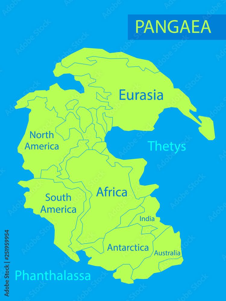 Pangaea or Pangea. Vector illustration of supercontinent that existed ...