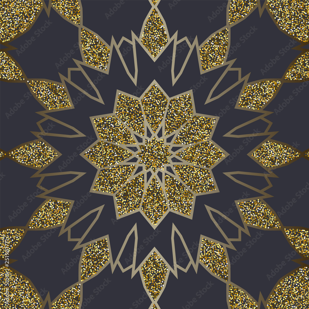 Vector black background with Luxury Gold glitter mandala glitter in ...