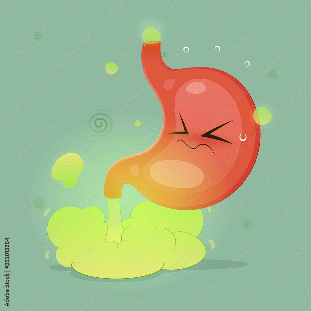 Image vectorielle Stock The stomach is fart because of acid in the ...