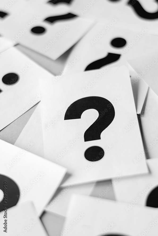White cards with question marks Stock Photo | Adobe Stock