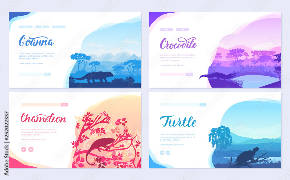 Brochures with varieties of reptiles. Animals in their habitat. Flyers ...