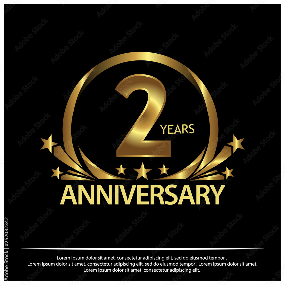 Two years anniversary golden. anniversary template design for web, game ...