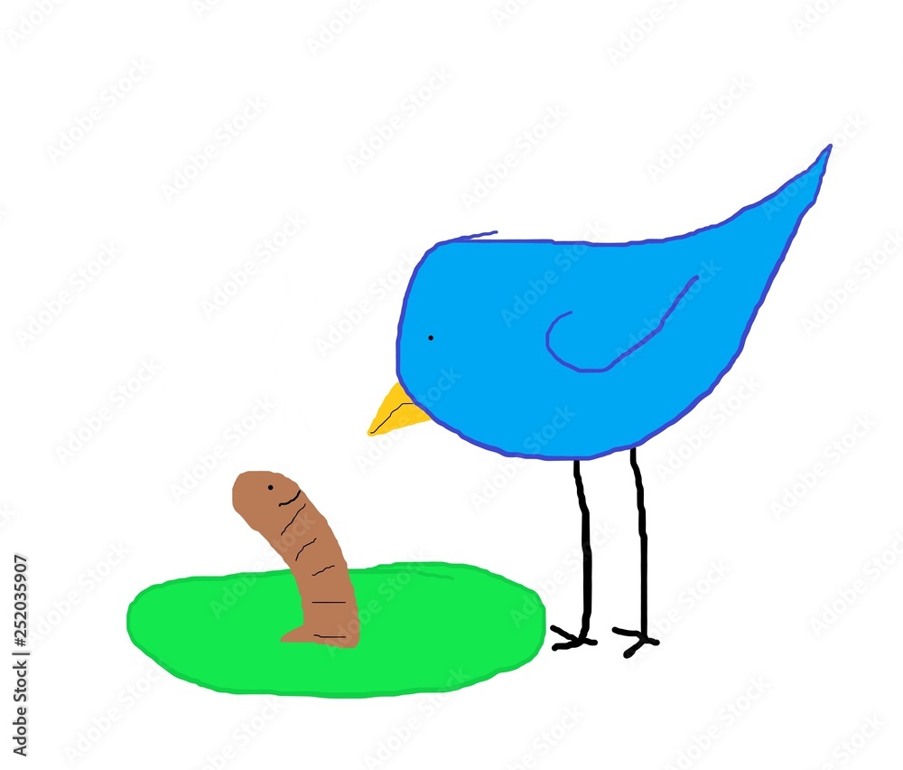 Bird and worm cartoon illustration Stock Illustration | Adobe Stock