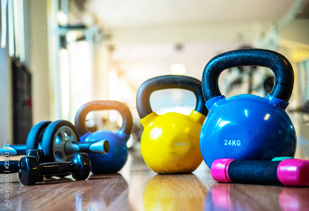 Exercise weights - dumbbell with extra plates , kettlebells, Ab roller ...