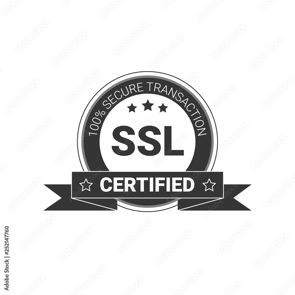 SSL Certified/certificate 100% secure transaction with encryption. illustration ssl certificate ...