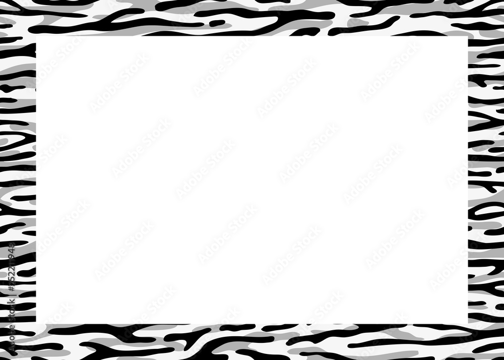 Zebra frame a black space for a text, logo, or designs. View from above ...
