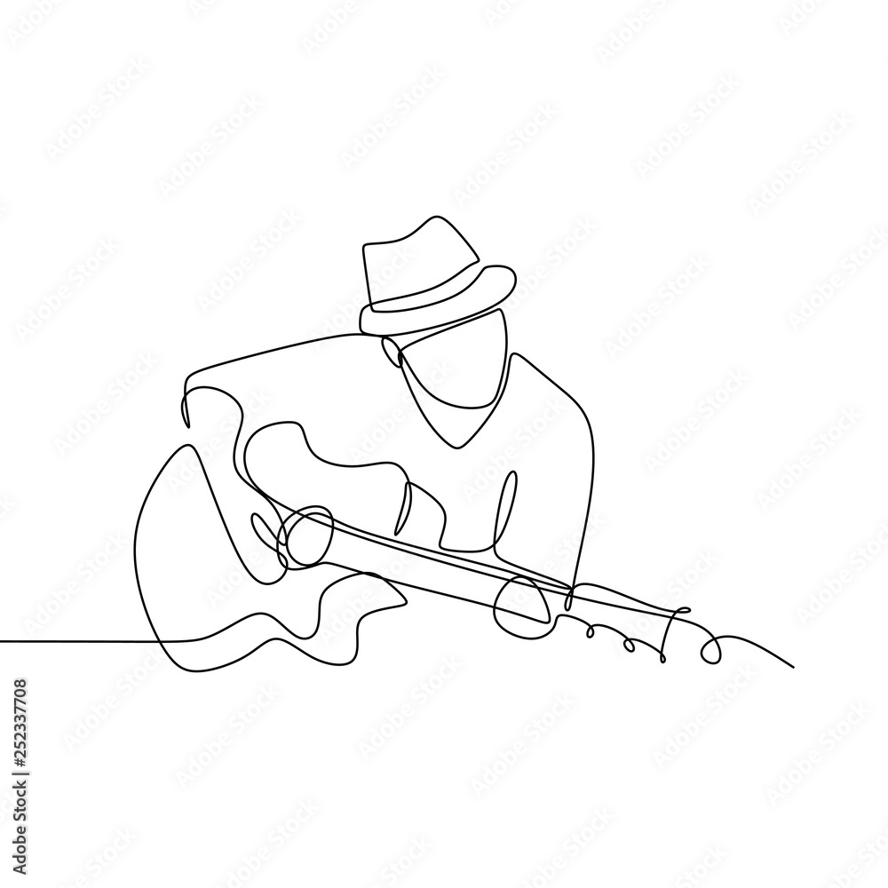 Person sing a song with acoustic jazz guitar continuous one line art ...