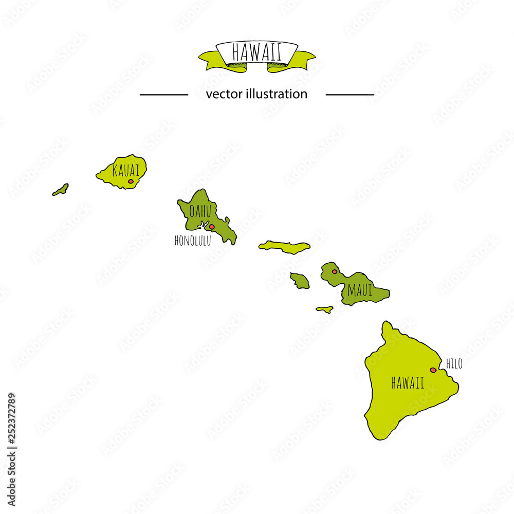 Hand drawn doodle Hawaii map icon Vector illustration isolated on white ...
