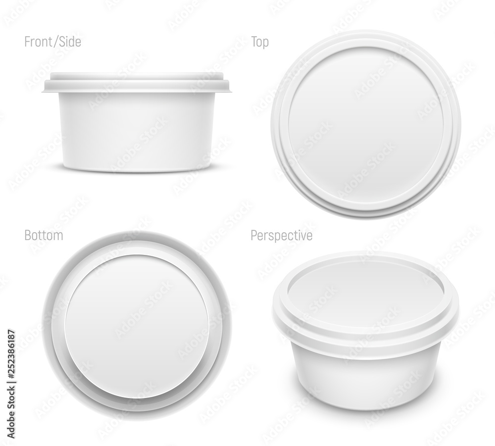 Vector mockup illustration of round container isolated on white ...