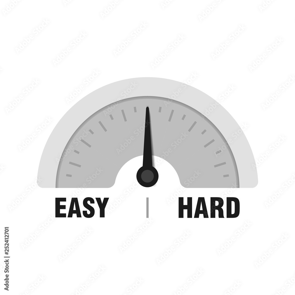 Easy or Hard measuring gauge. Vector indicator illustration. Meter with ...