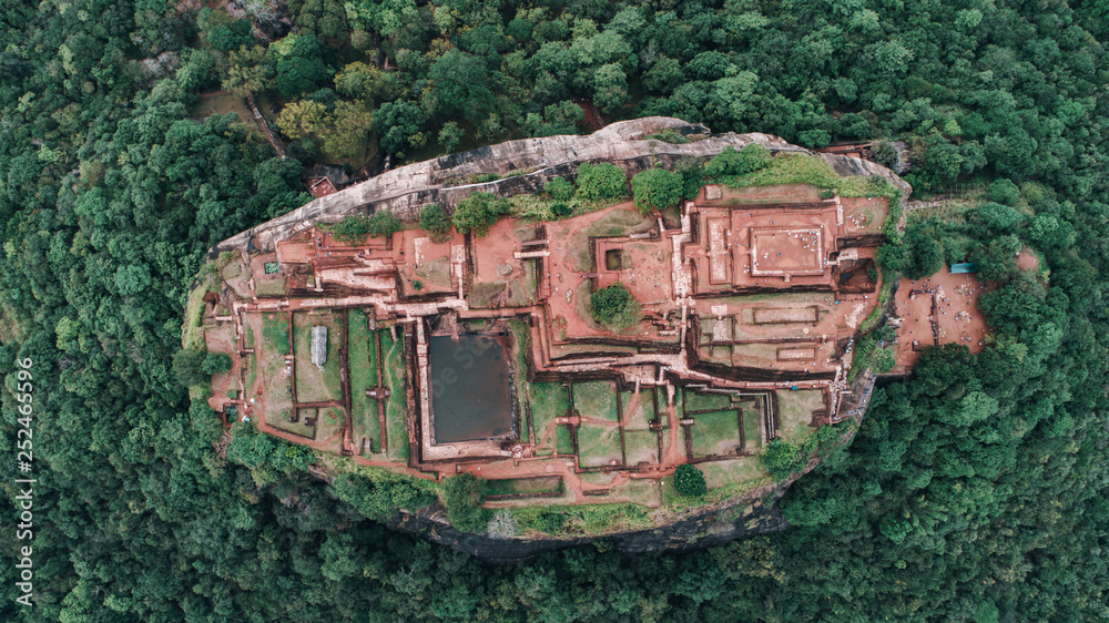 the amazing Lion Rock in Sigiriya, Sri Lanka. Aerial view of the ...