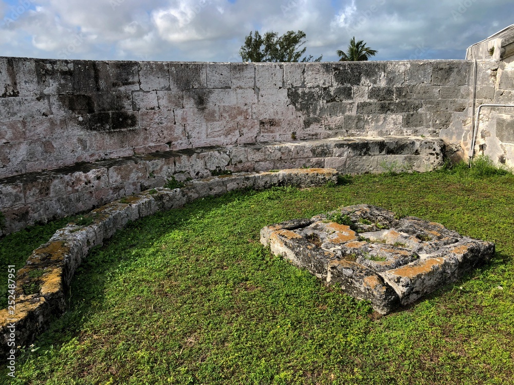 Stone wall structure inside the Fort Charlotte, an 18th century fort in ...