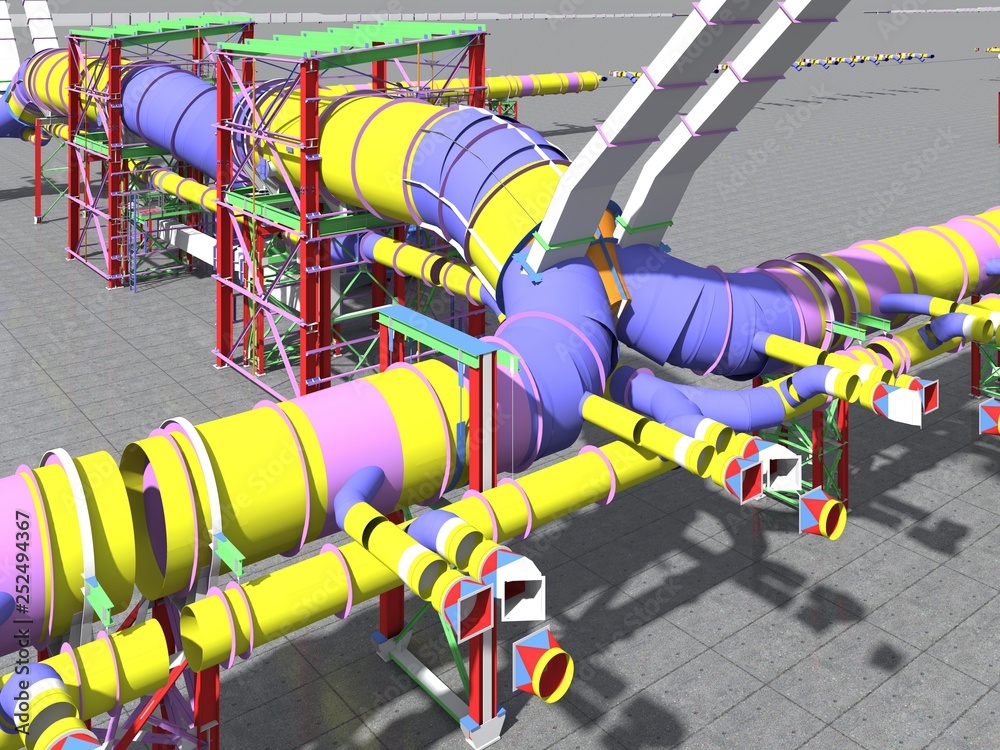 Building Information Model of metal structures of the gas pipeline. 3D BIM model. The building ...