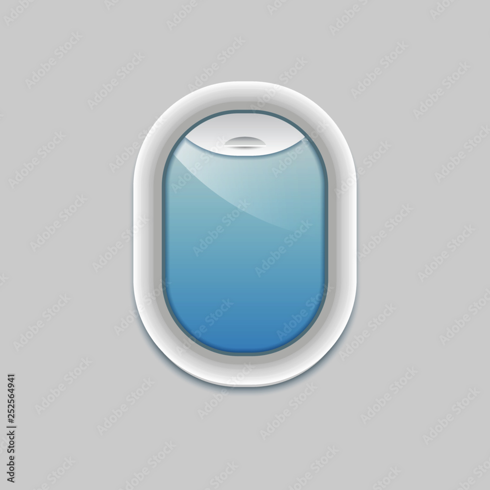 Airplane window inside view. Vector porthole with transparent glass ...