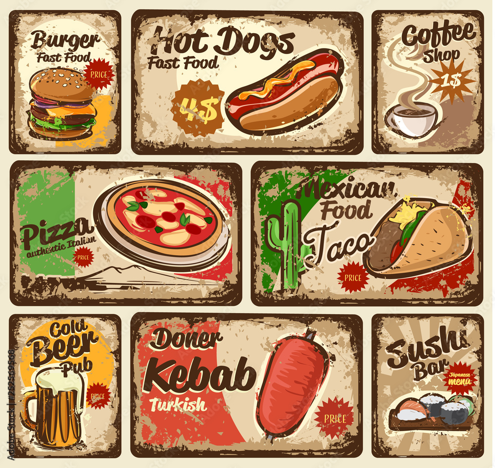 wall of fast food signs Stock Vector | Adobe Stock