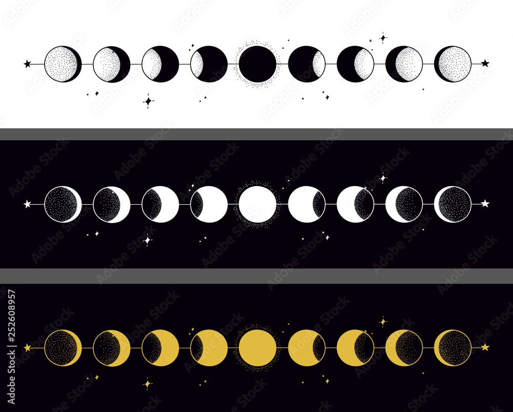 Moon phases. Hand drawn illustration. Stock Vector | Adobe Stock