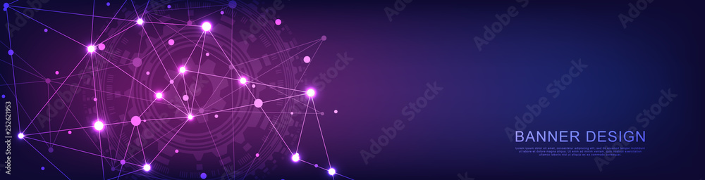 Website header or banner design with abstract geometric background and connecting dots and lines ...