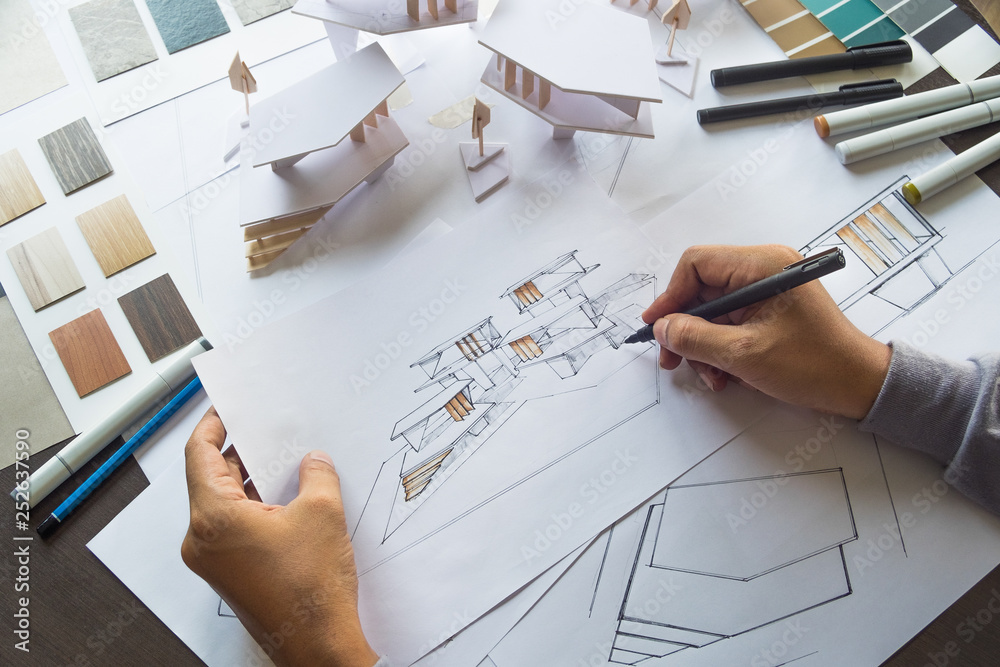 architect design working drawing sketch plans blueprints and making ...
