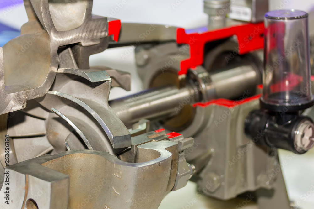 Close up cross section detail impeller and inside centrifugal pump for ...