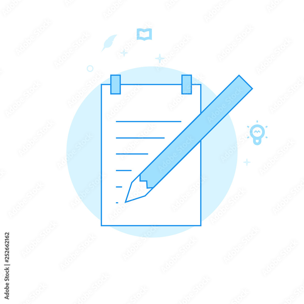 Notepad with Pencil Flat Vector Illustration, Icon. Light Blue ...